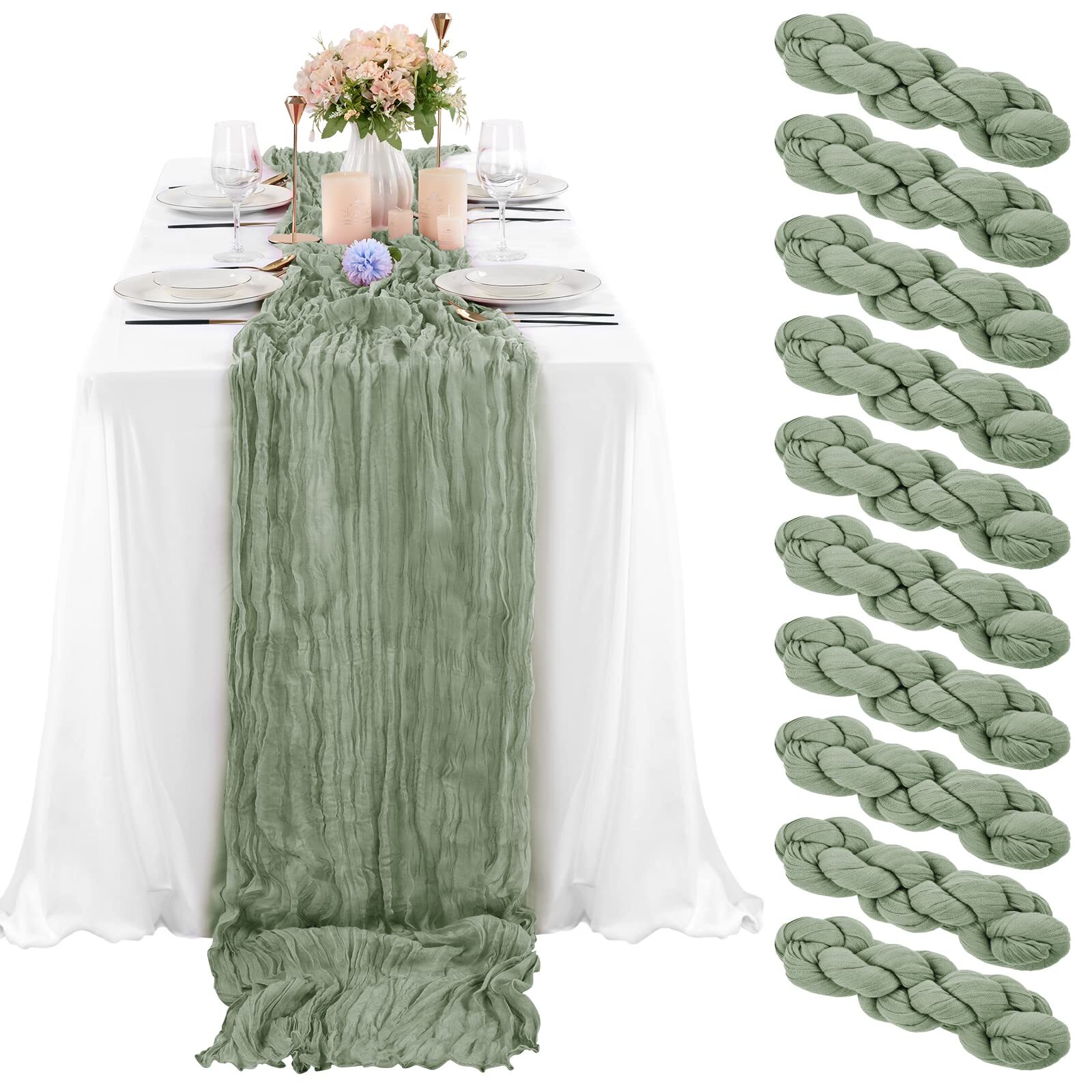 Sage Green Cheese cloth Runner 10' | High Peak Rentals Livingston, Montana