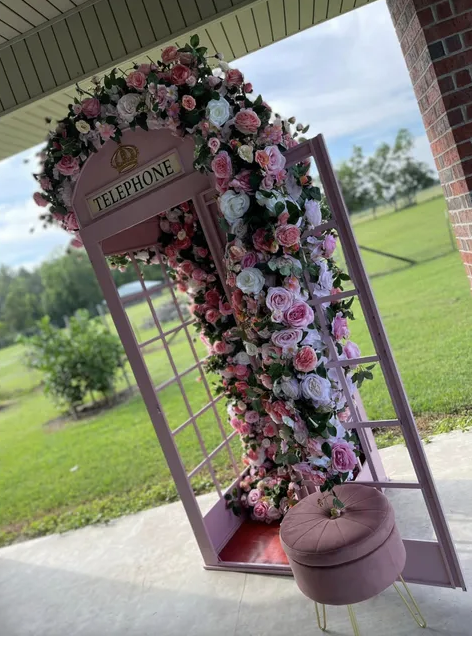 Pink London Phone booth/florals (- NO AUDIO PHONE | The Invite | Event ...