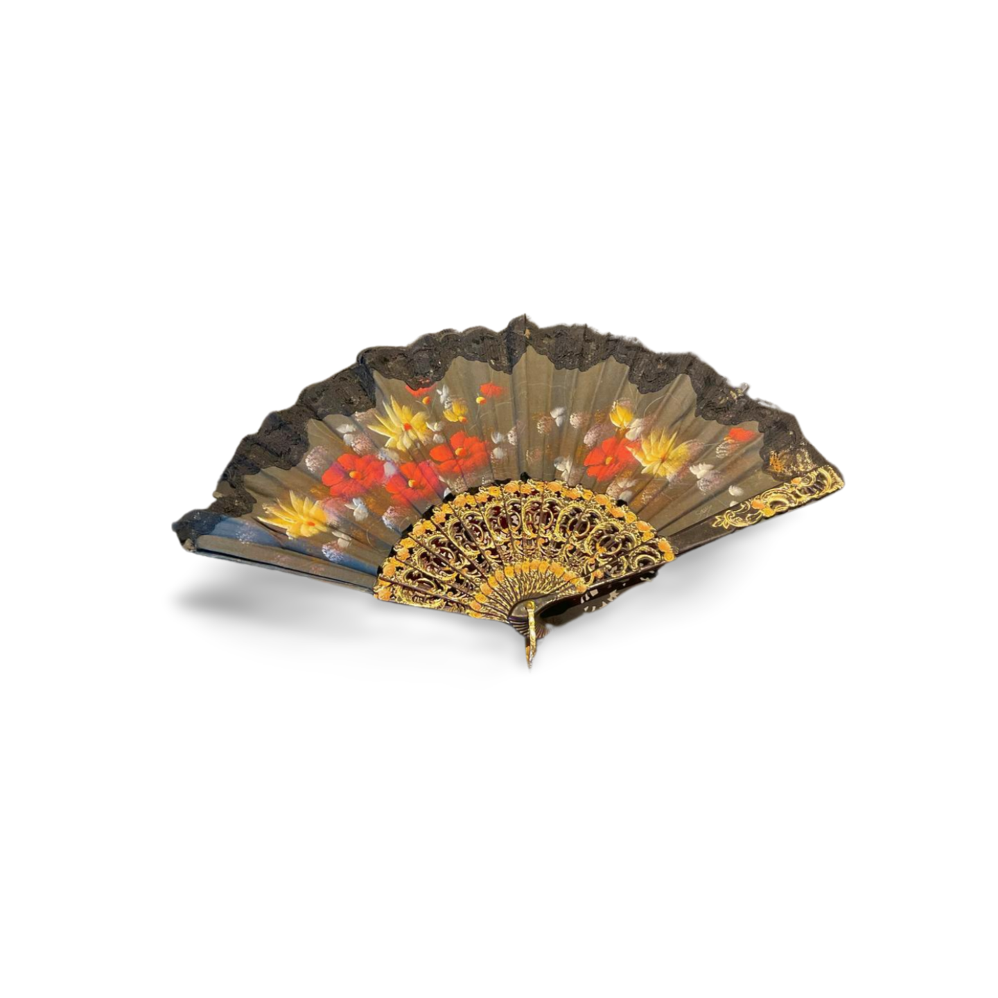 Hand Fan - Black Floral | Theatre Props Hire | Small Props & Set Dressing