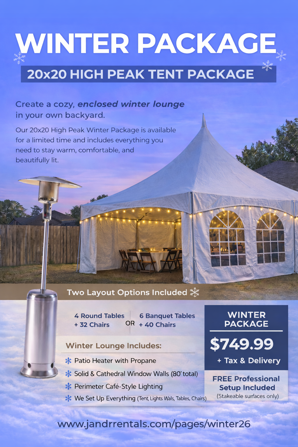 (Long Tables) 20x20 - Winter Tent Package - $749.99 + Tax & Delivery ...