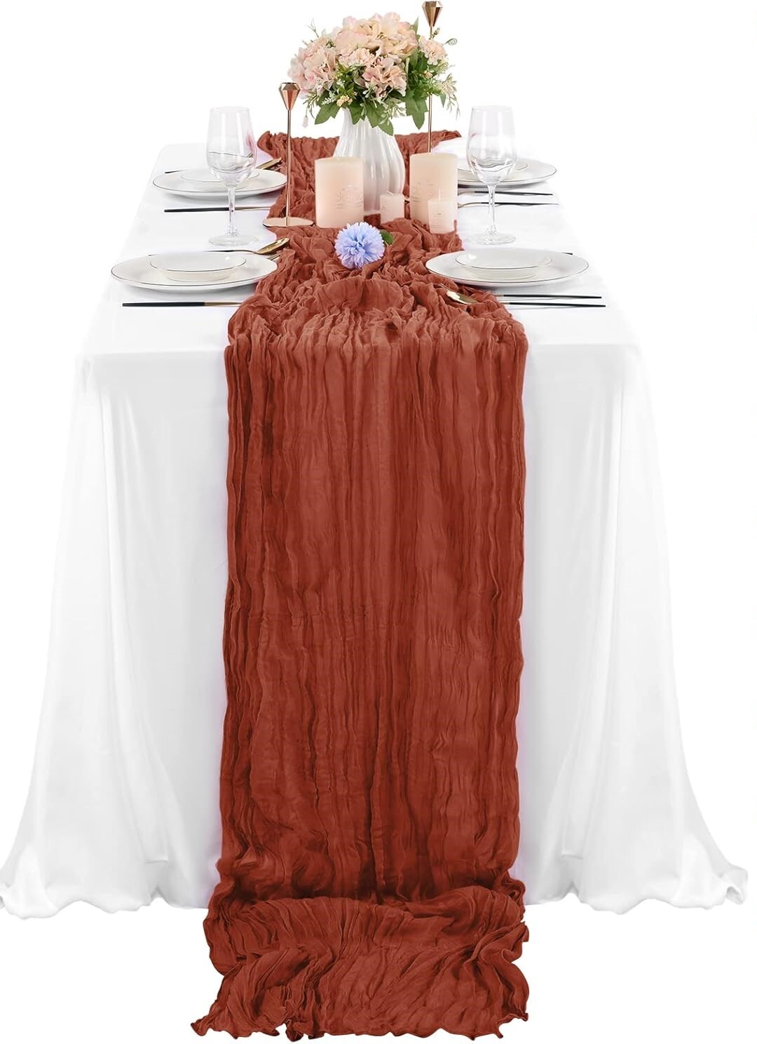 Rust Cheesecloth Table Runners | Decor Elegance