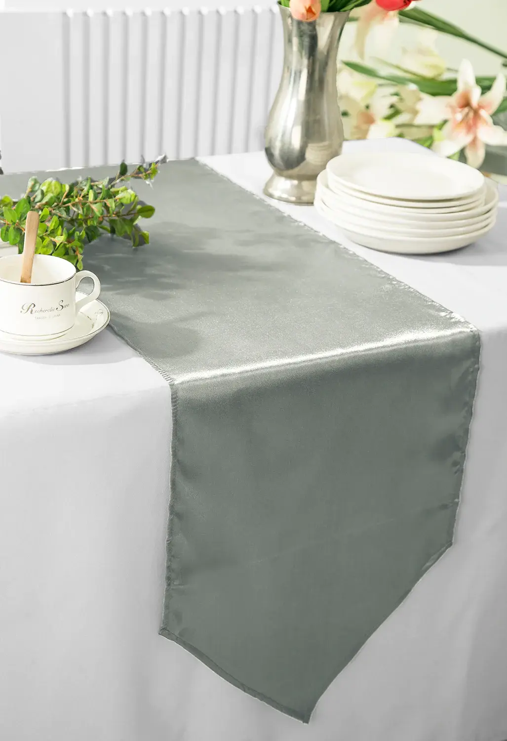 Silver Satin Table Runners | Decor Elegance