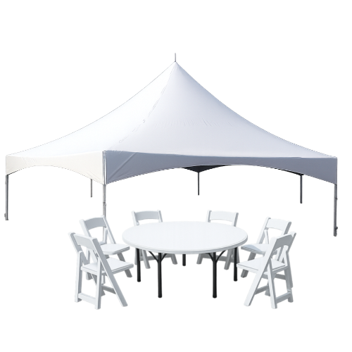 72 Guest High Peak Tent w/ Resin Chairs | Event Rent ME