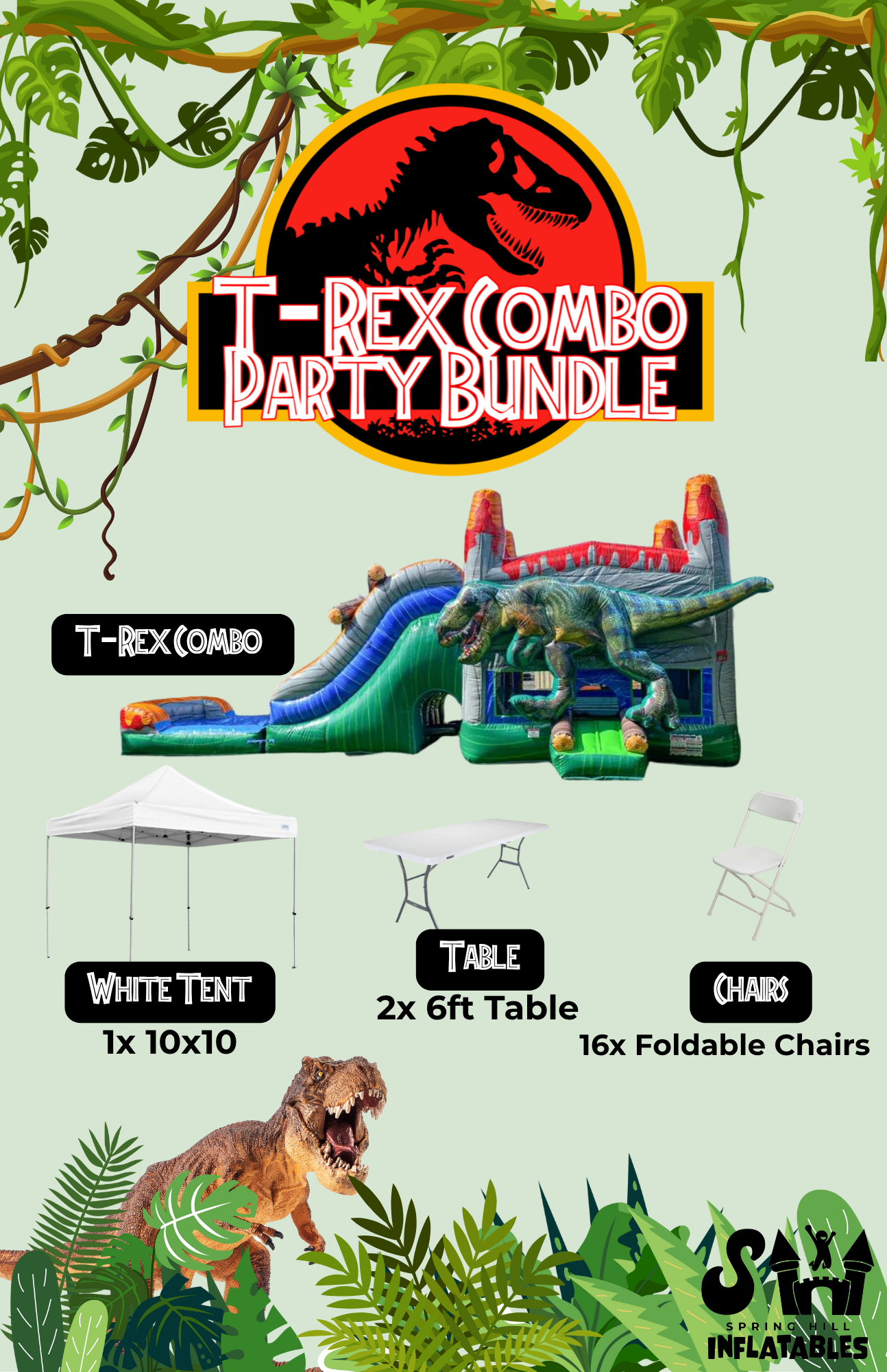 T-Rex Combo Party Bundle | Spring Hill Inflatables | Bounce House ...