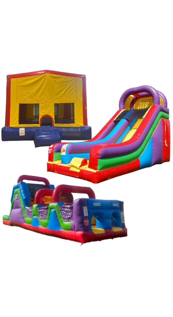 40' Wacky Obstacle, 18' Wacky Slide & Moonwalk Package | State of Fun