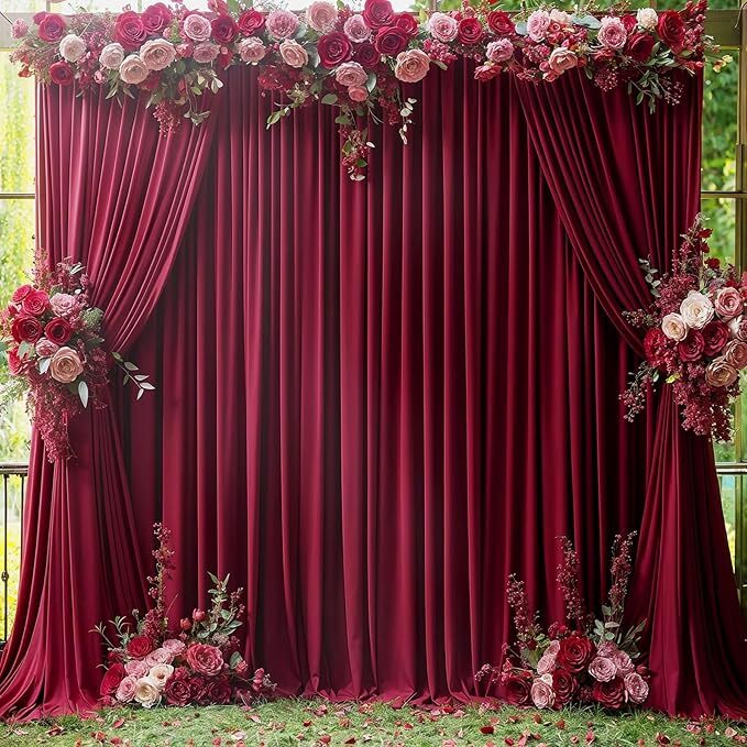 Burgundy Backdrop Curtain (10 x 5 Feet) | Indian event decoration ...