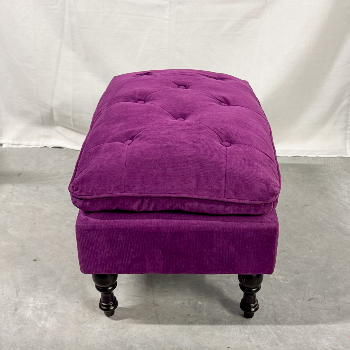 Purple Velvet Tufted Ottoman, crushed velvet fabric | Prop Haulin