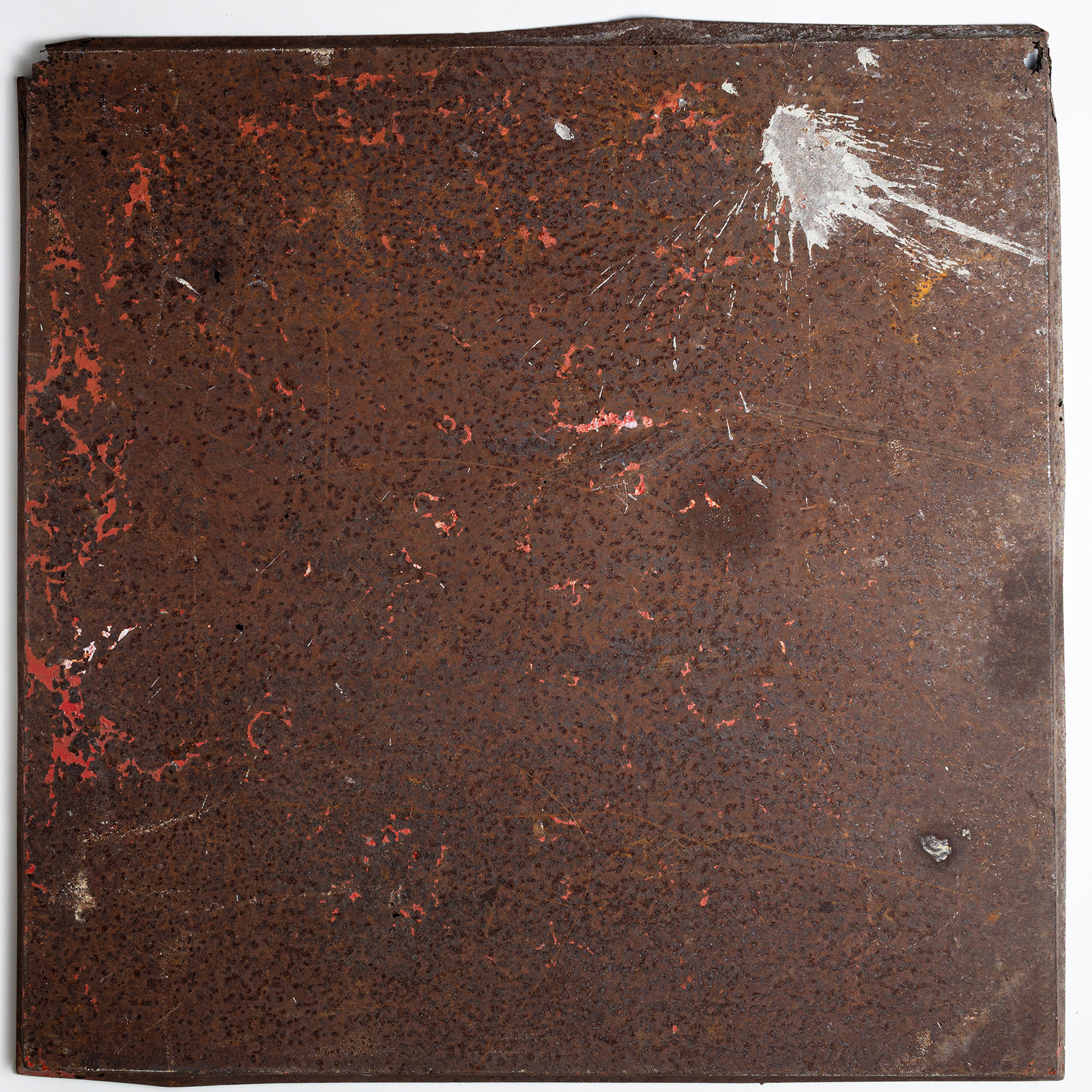 Surface Rusted Table with Battered Red Paint Underneath - 2' x 2 ...