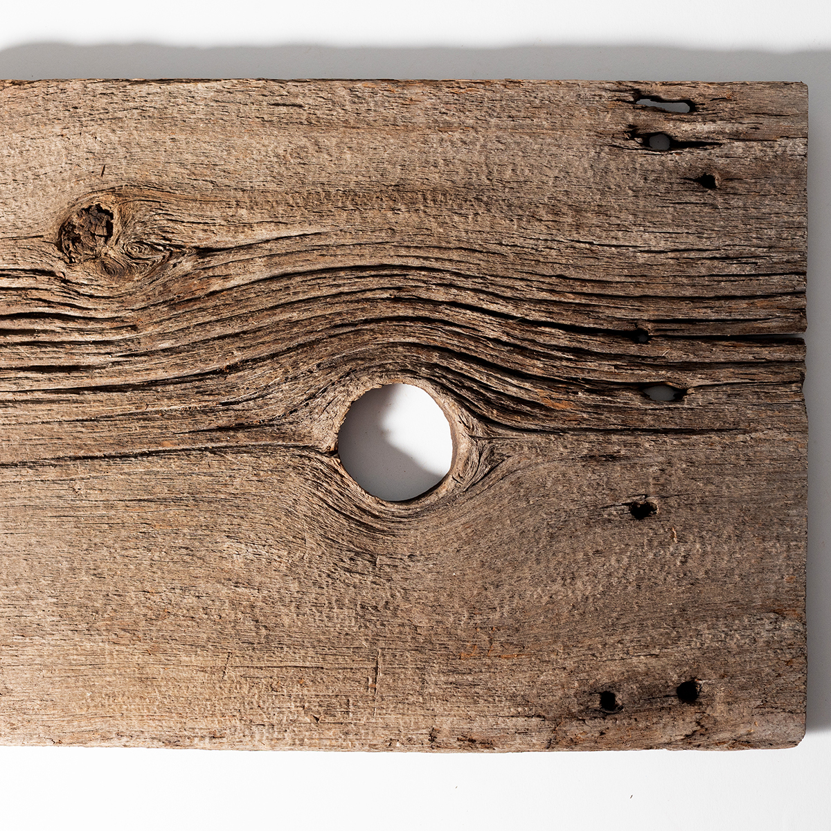 Riser Weathered, Rustic Solid Wood with empty voided Knot hole near the ...