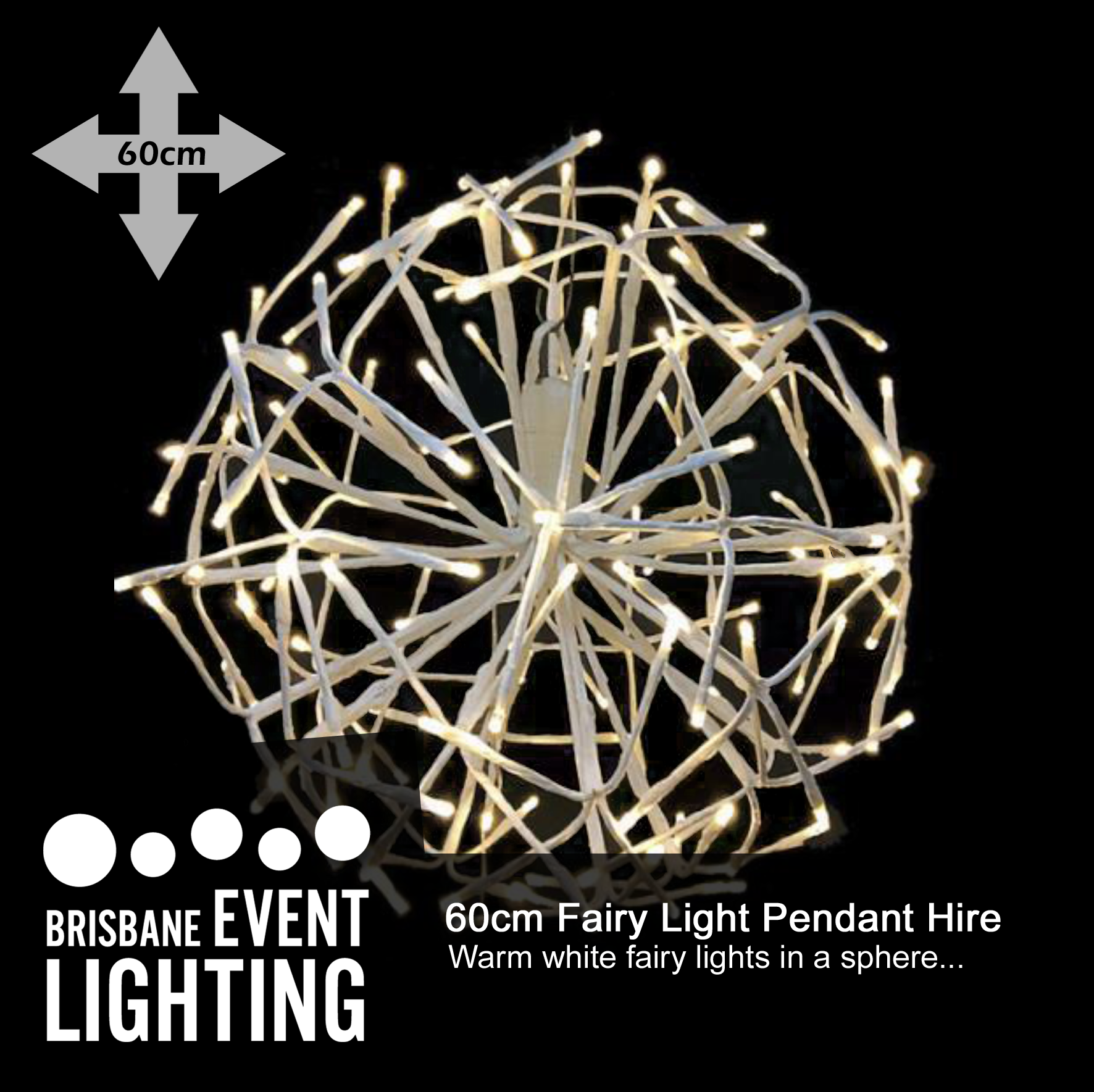 60cm Warm White LED Fairy Light Chandelier Hire | Brisbane Event ...