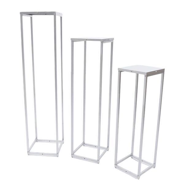 SILVER Metal Cylinder Pedestal Stands, SQUARE | Event Vibes Inc ...