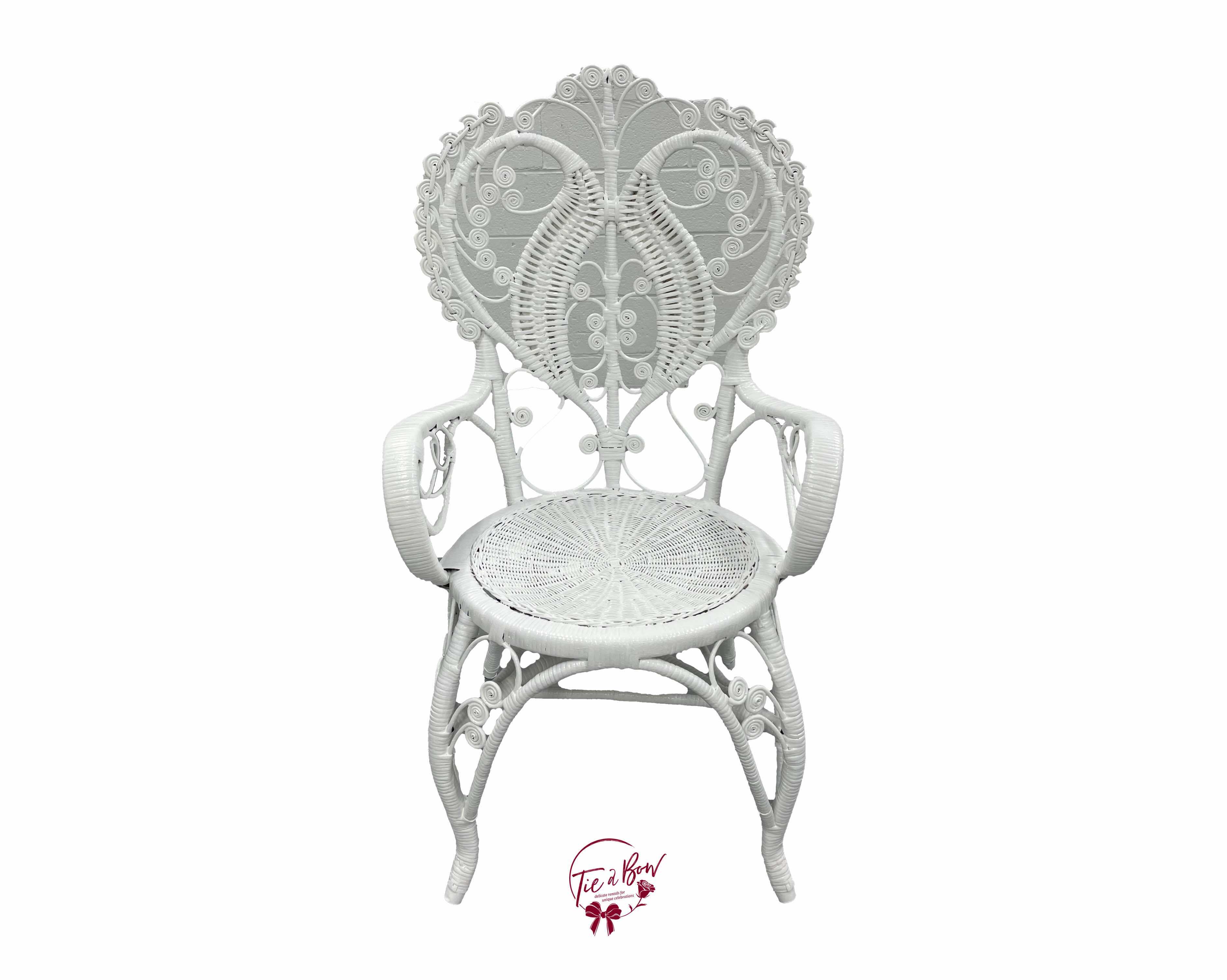 White Victorian Rattan Chair (Adult) | Tie a Bow Rentals