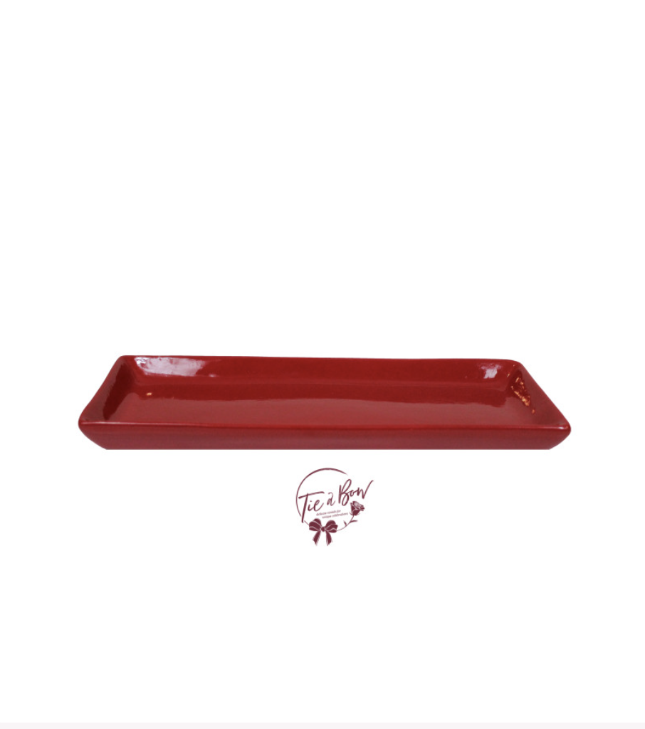 Red Rectangular Ceramic Tray | Tie a Bow Rentals