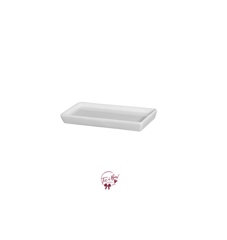 White Round Edges Rectangular Ceramic Tray | Tie a Bow Rentals