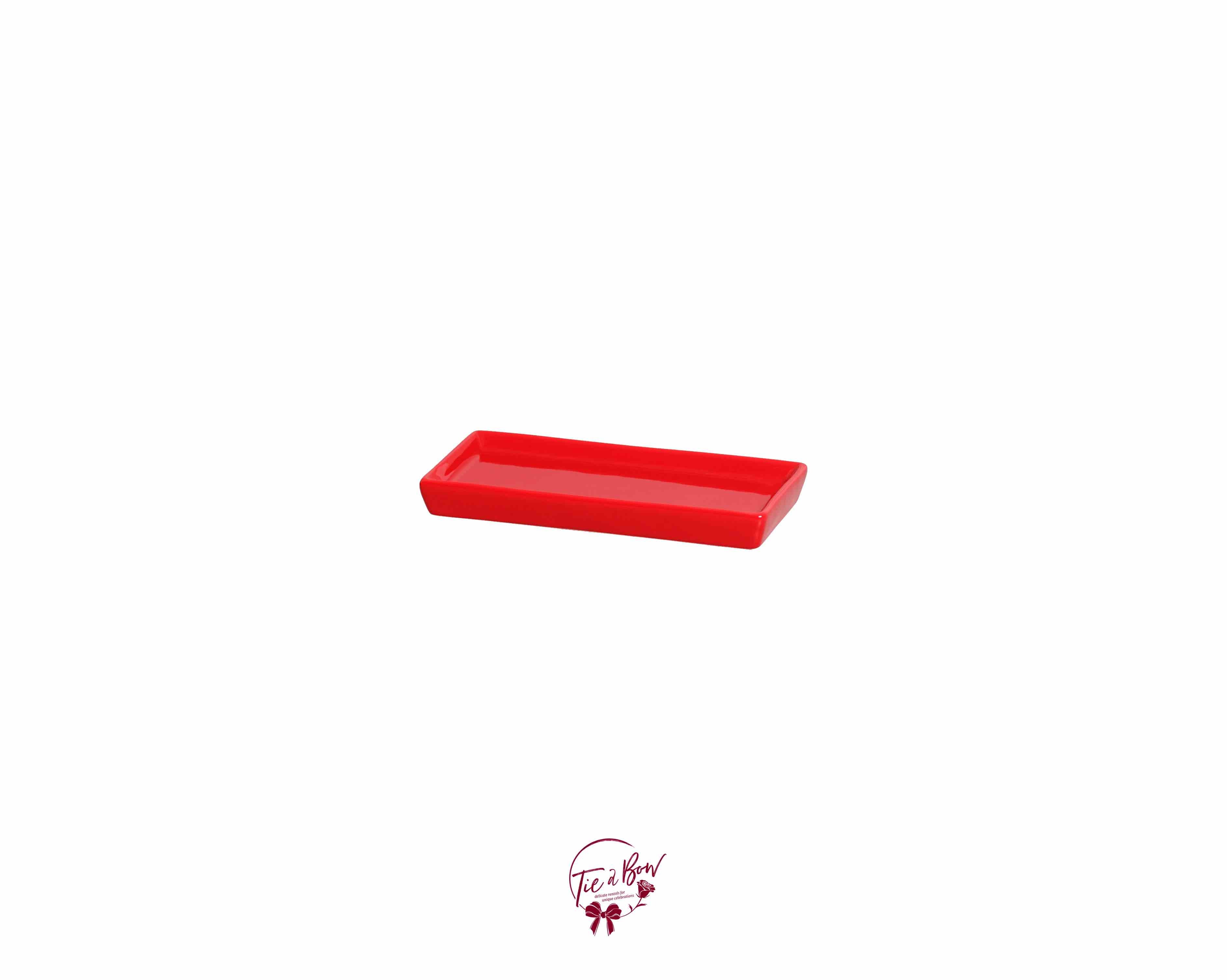 Red Silva Rectangular Ceramic Tray | Tie a Bow Rentals