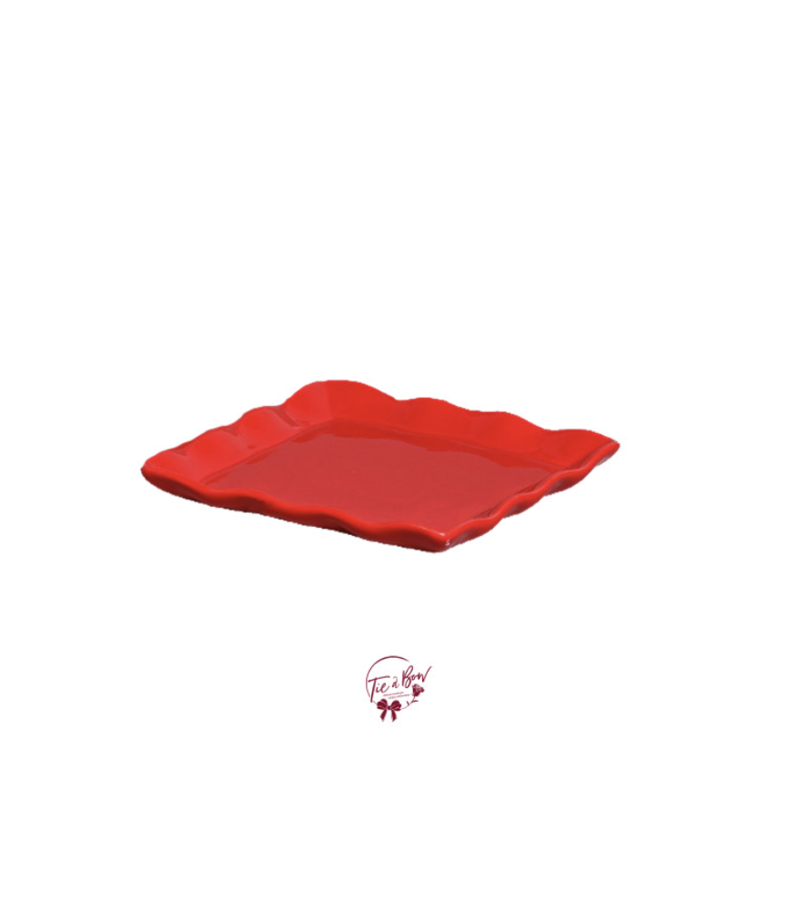 Red Ruffled Edge Square Plate | Tie a Bow Rentals