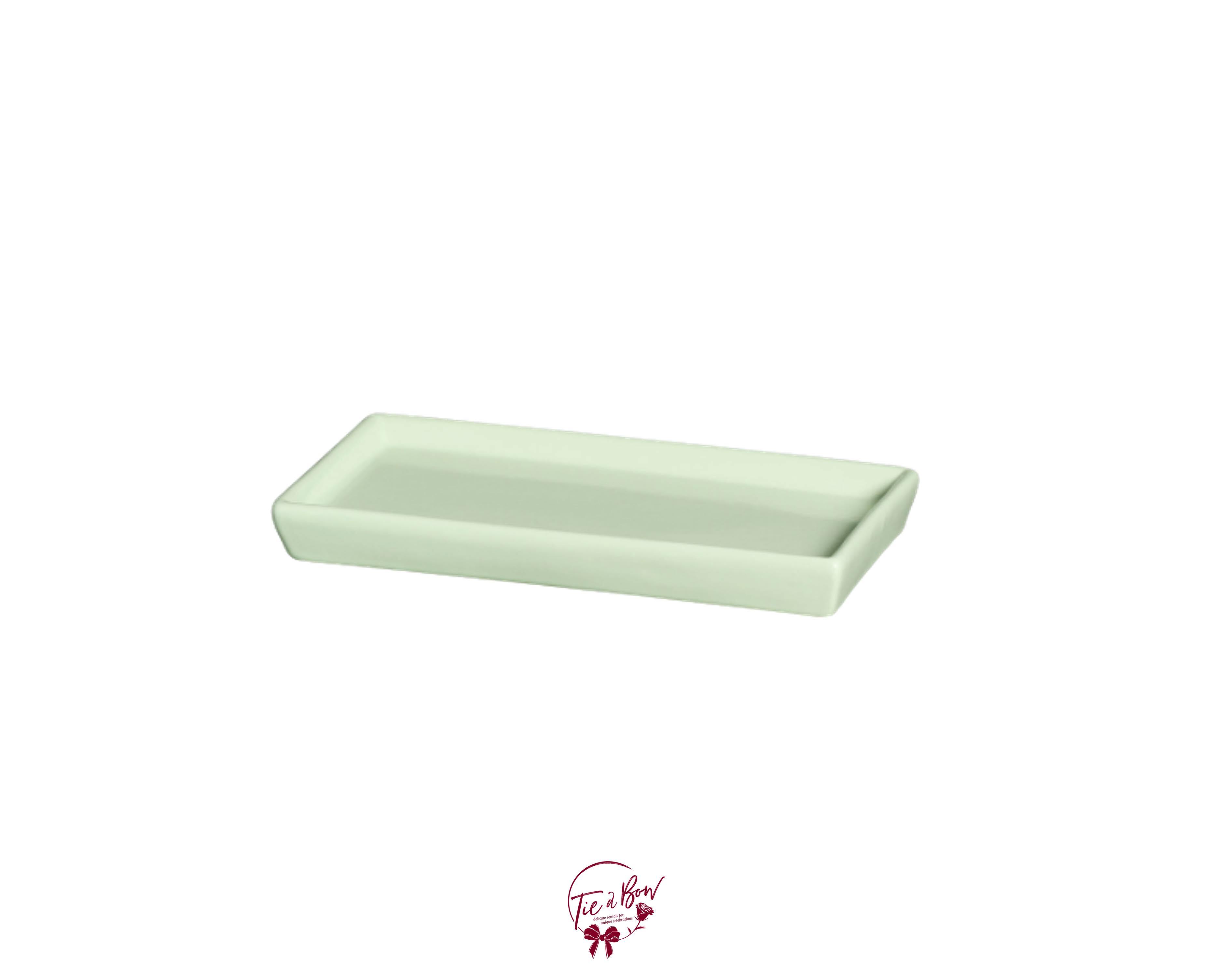 Light Green Silva Rectangular Ceramic Tray | Tie a Bow Rentals