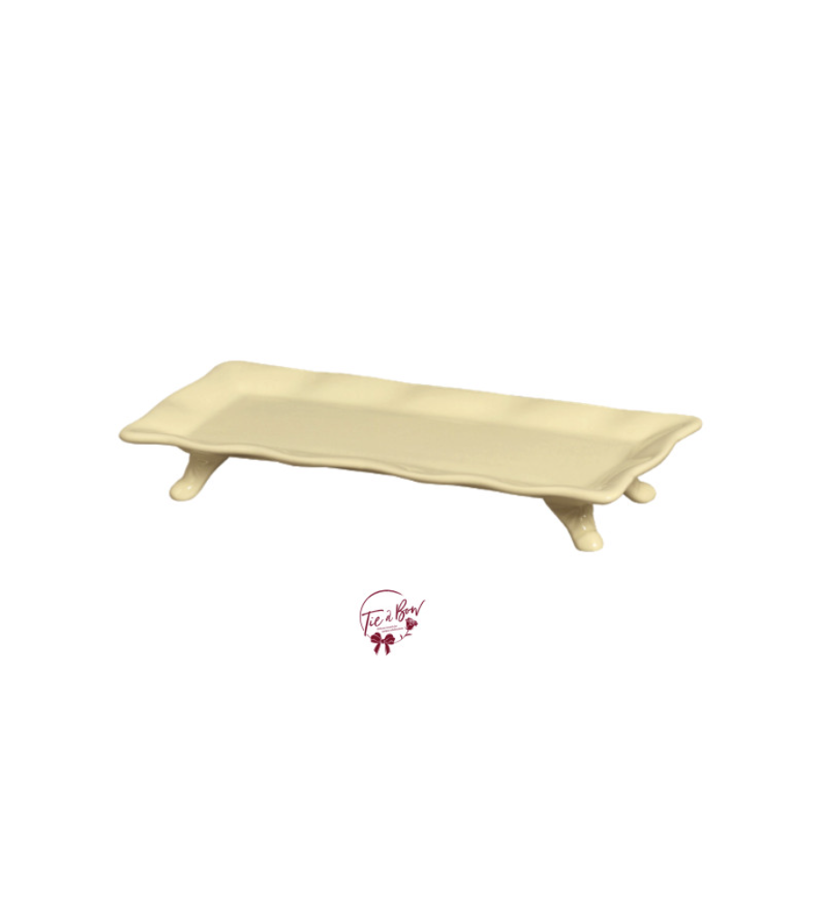 Light Yellow Ruffled Edge Silva Rectangular Footed Tray | Tie a Bow Rentals