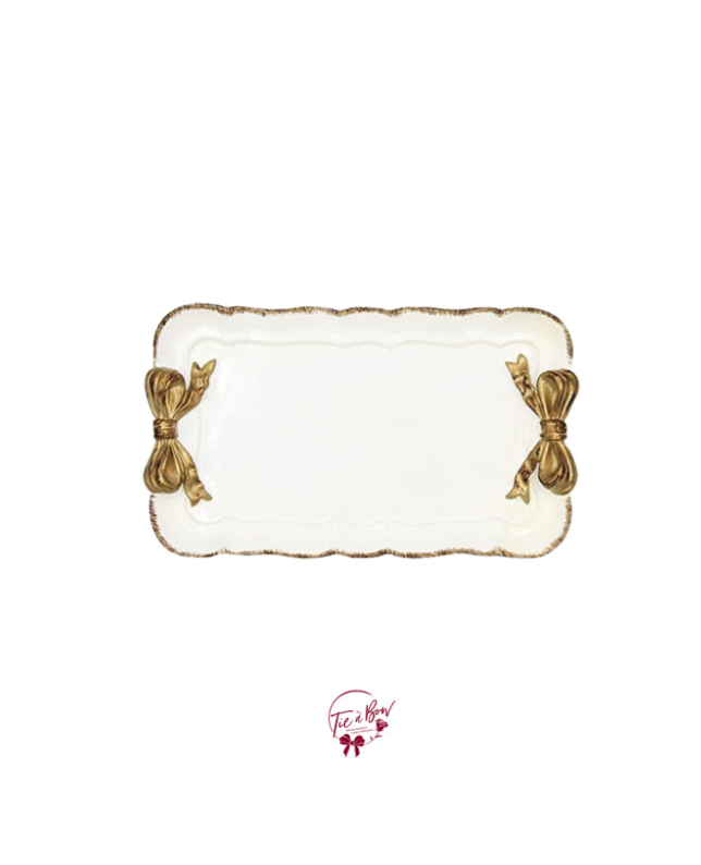 White and Gold Bow Tray (Mini) | Tie a Bow Rentals