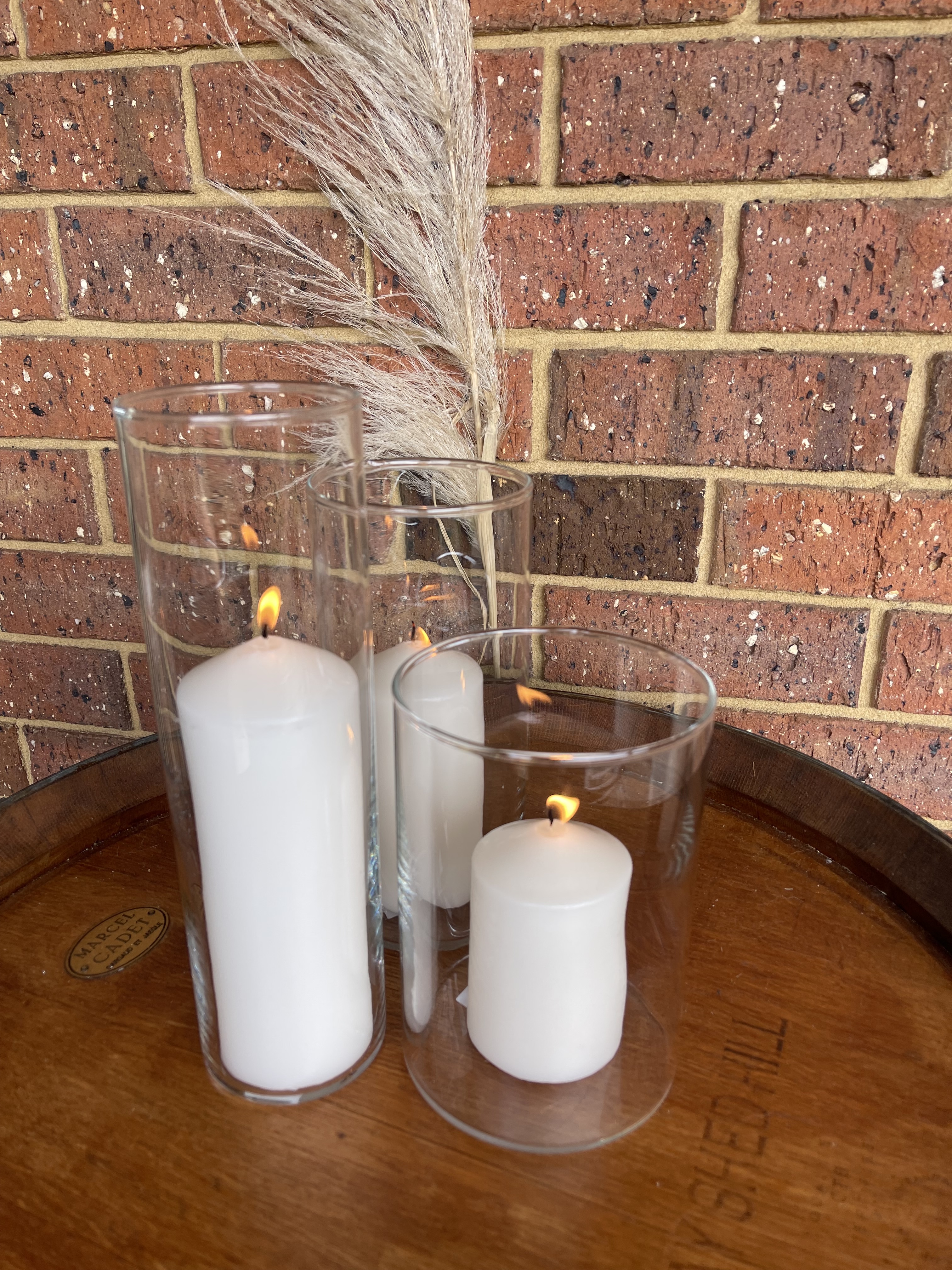 Glass Pillar Vases- with Candles (set of 3) | Little Miss Vintage