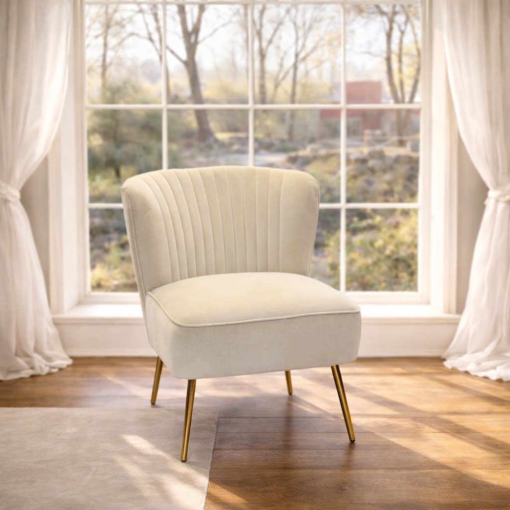 Ivory Velvet Accent Chair with Gold Metal Legs | Esperte Events