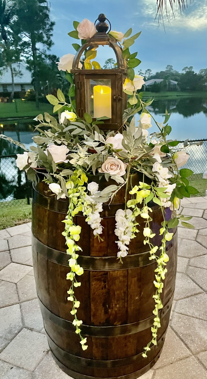 Barrel, Lantern & Flowers Bundle | Rustic Decor Rentals - Beautiful ...