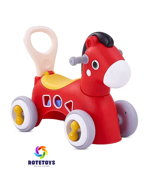 RED HORSE RIDER WITH STORAGE | Rent toys in Bangalore - Rotetoys