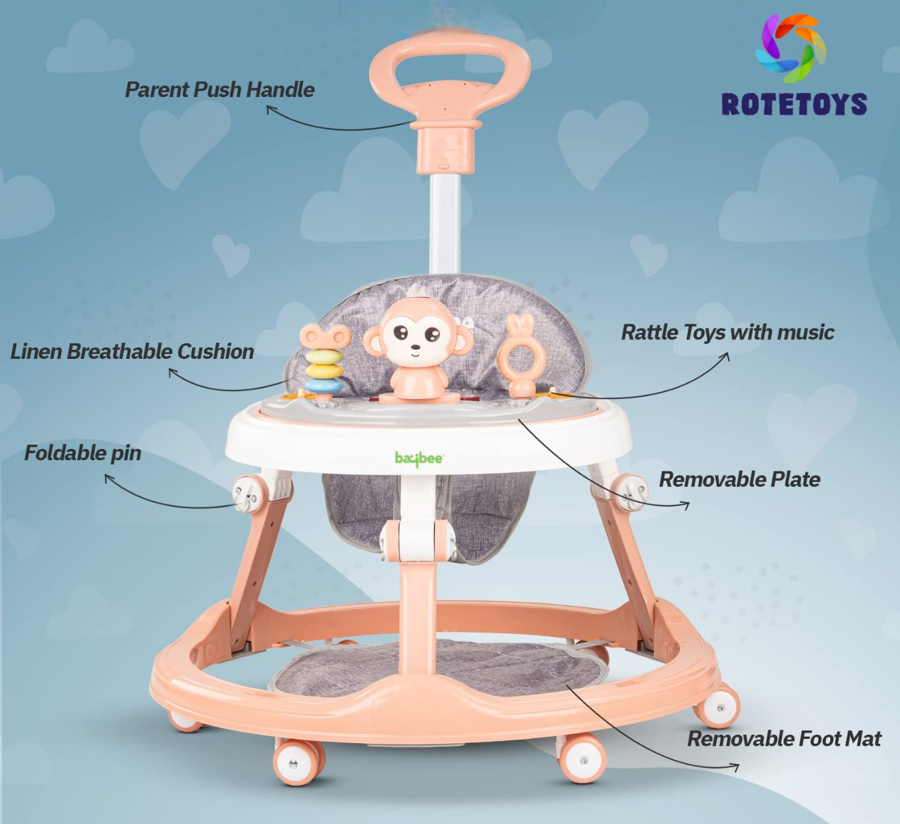 PINK WALKER WITH HANDLE | Rent toys in Bangalore - Rotetoys