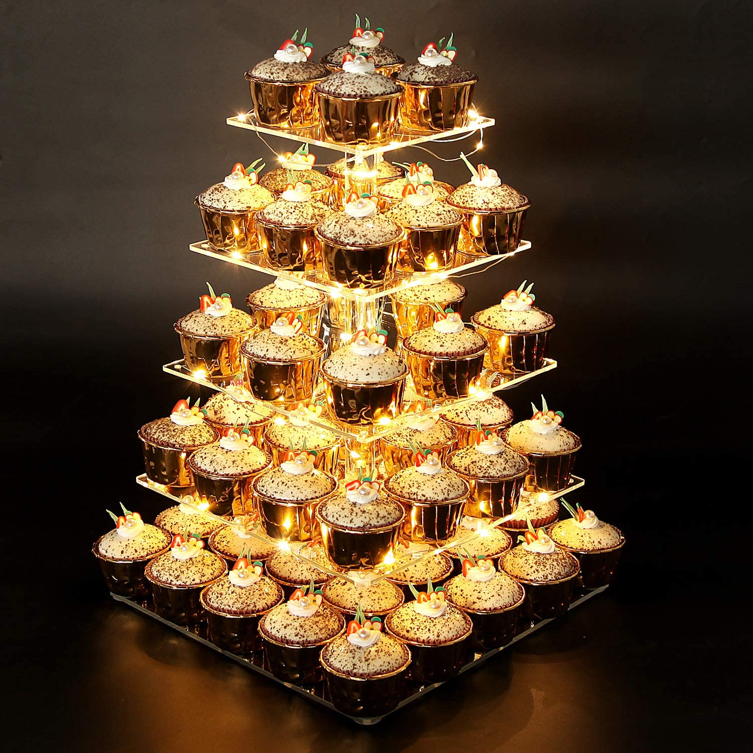 5 Tier Acrylic Cupcake Display Stand with CLEAR LED String Lights ...
