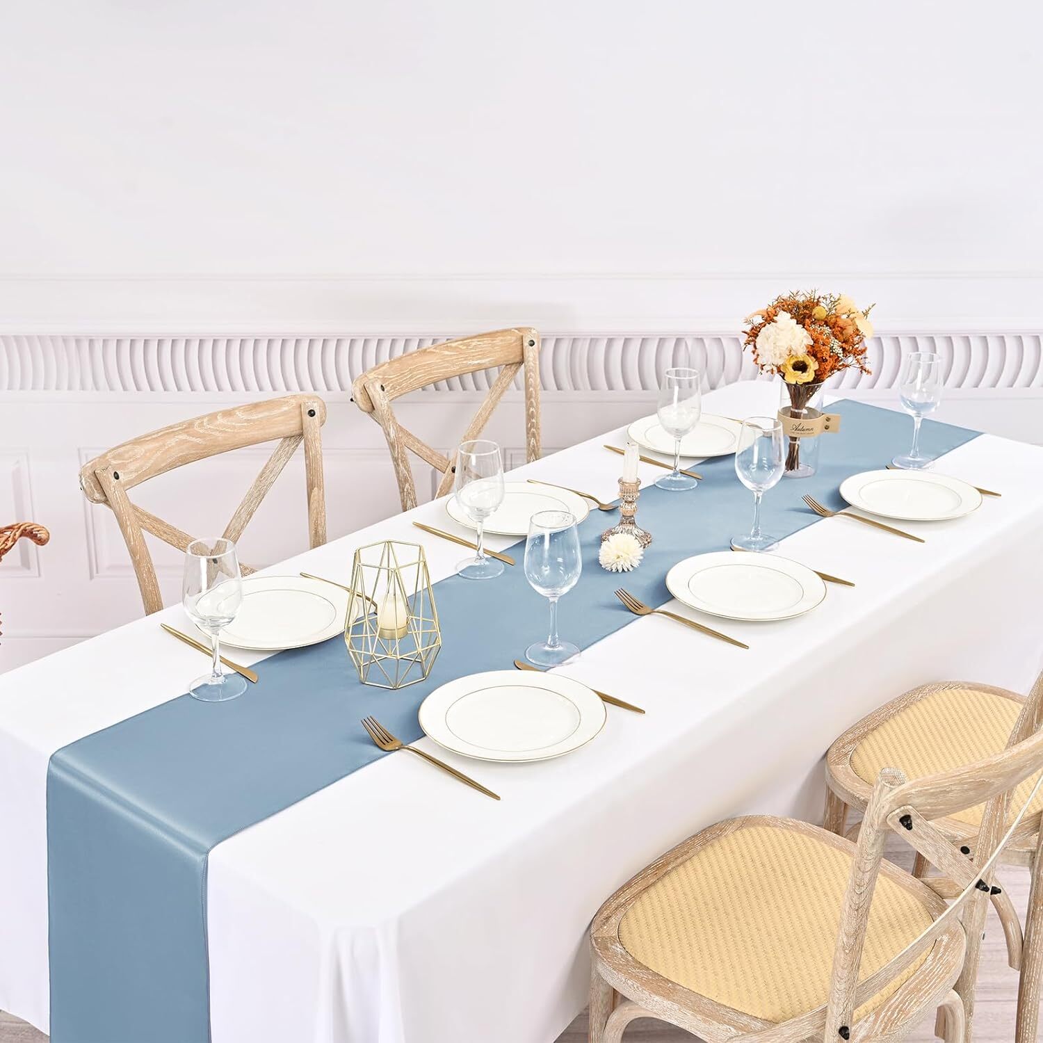 Party Rental - Decorative Satin Table Runner - Dusty Blue | Cobb Party ...