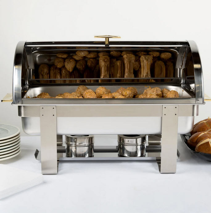Party Rental Roll Top Gold Accent Chaffing Dish 8 Qt. Full Size Gold ...