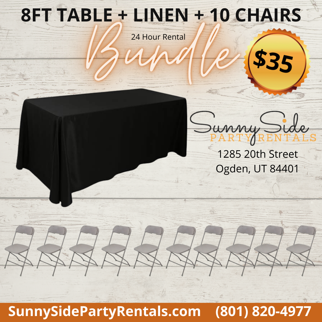 8ft Table Bundle Rental | Complete Setup for Events | Sunny Side Party Rentals