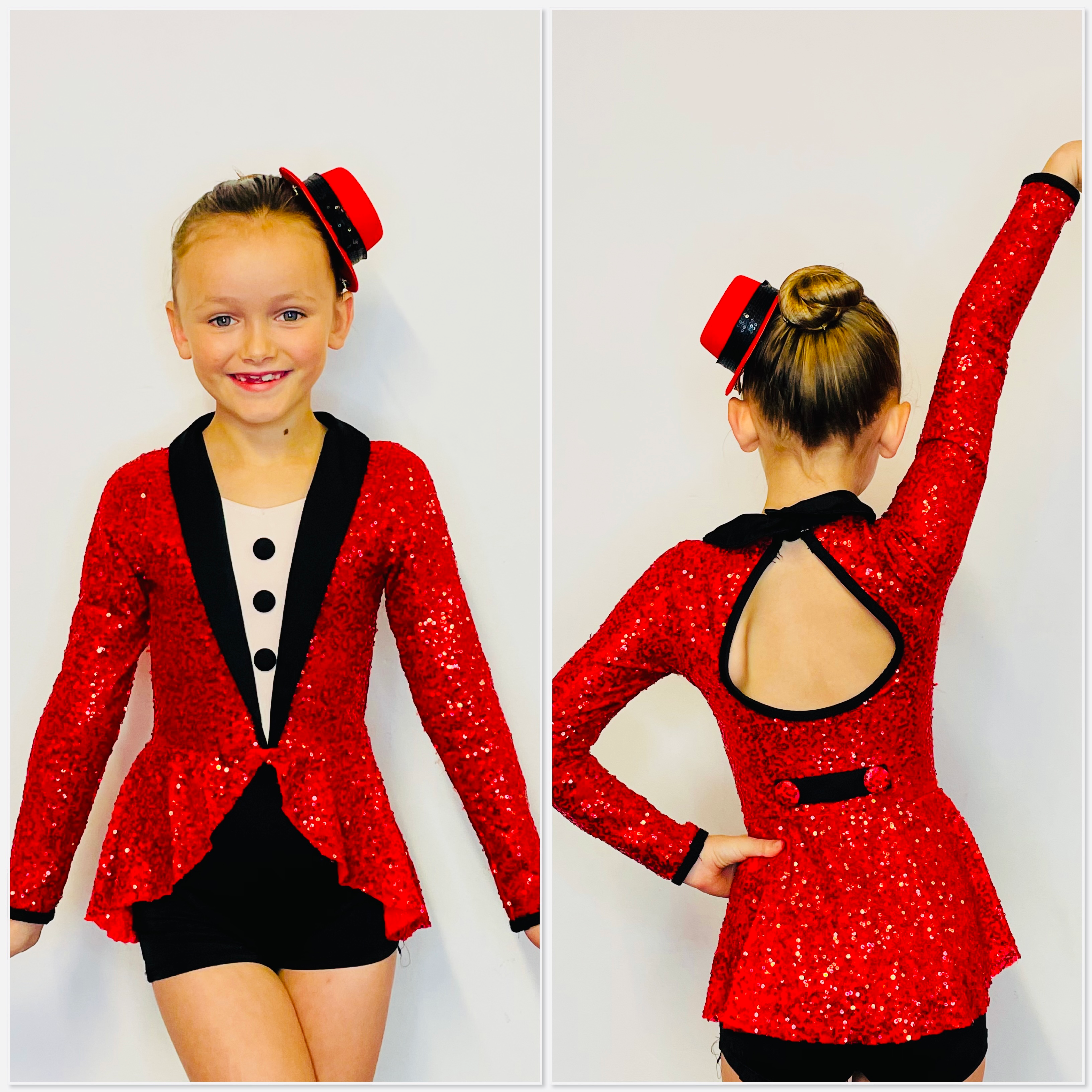 BL001 - RED TUX UNITARD | B'Loved Dance Costume Hire