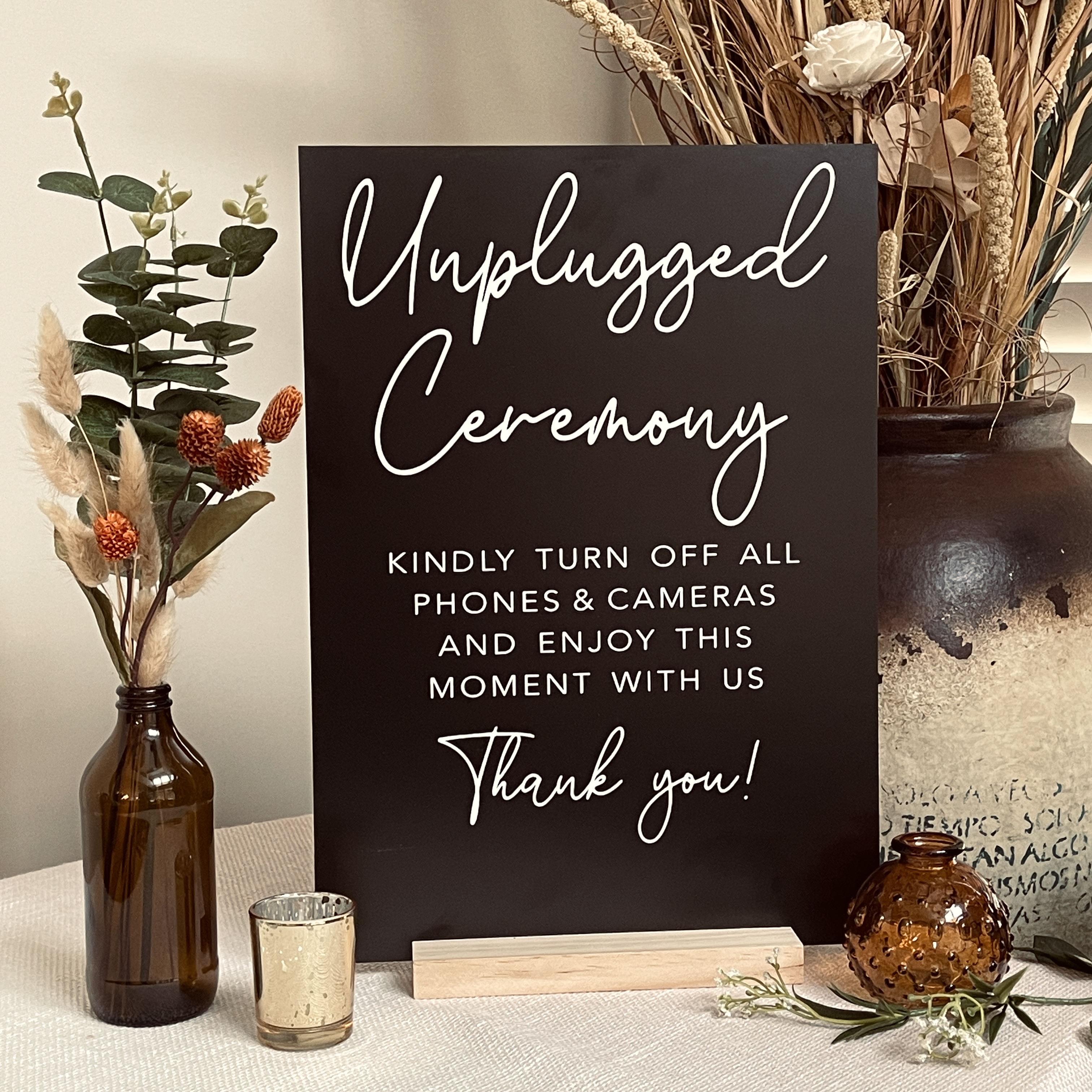 Unplugged Ceremony Sign (Black) - Wood Base | BOXWOOD EVENTS LTD.