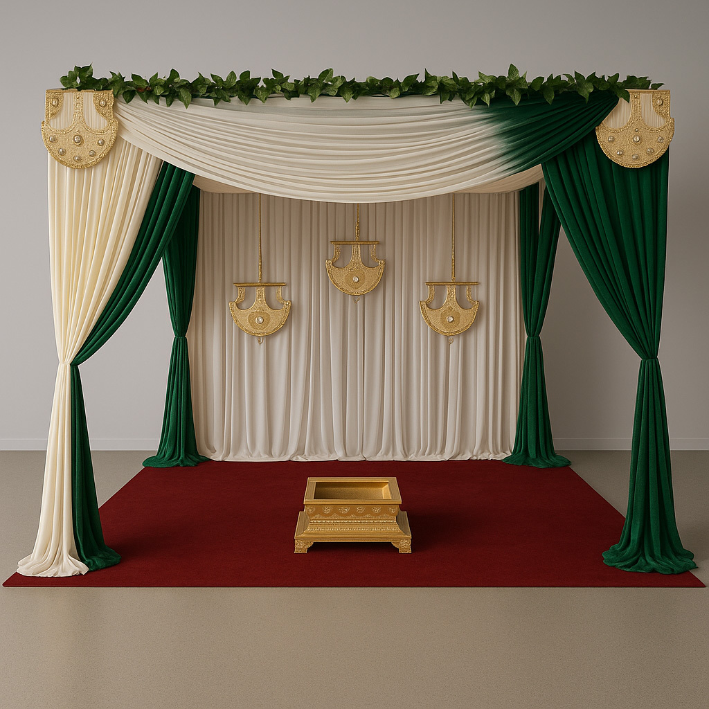 Green & Ivory Fabric Mandap | Getzhire - Party Hire Equipment Perth ...