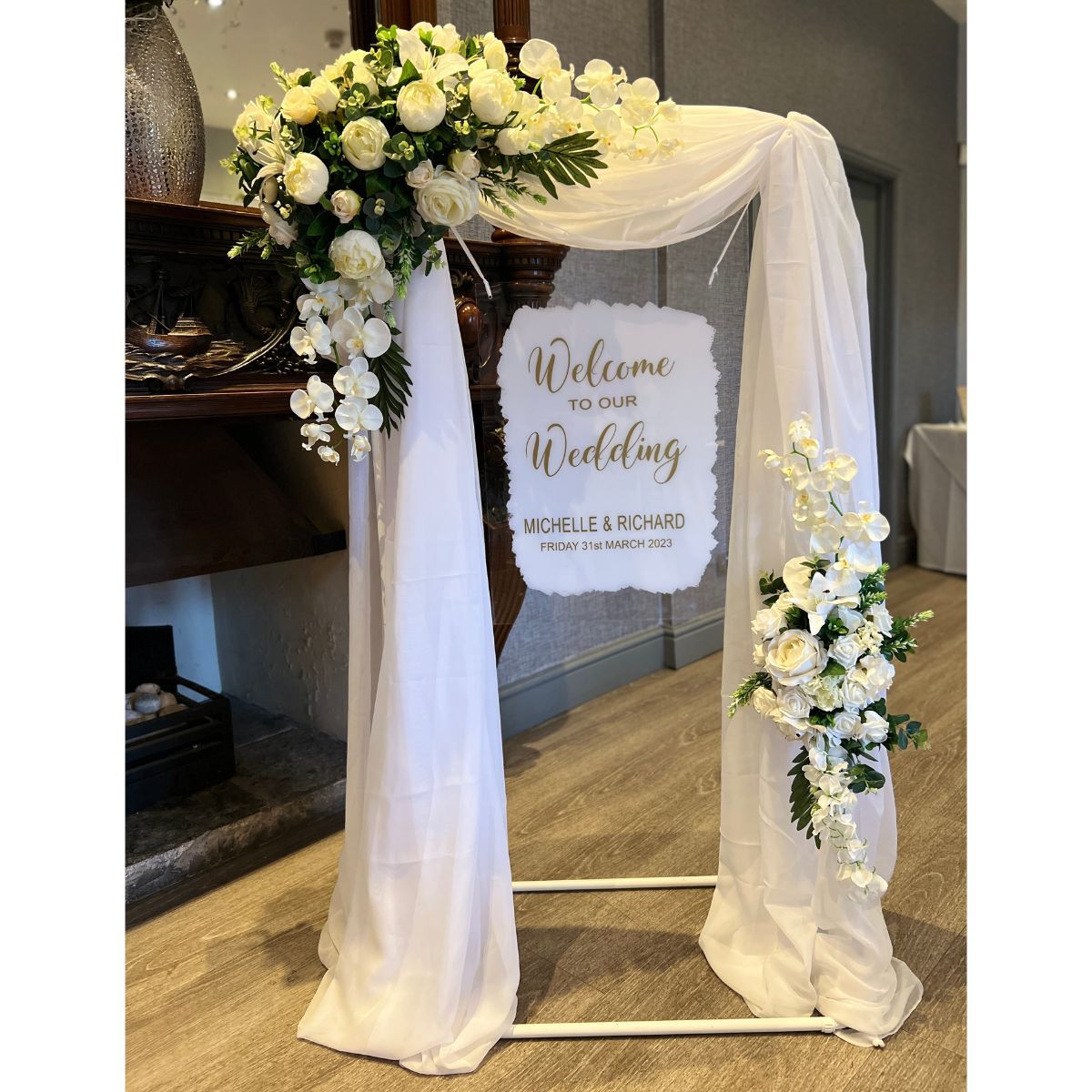 Classic White Draped & Personalised Welcome Sign For Hire | Luxury ...