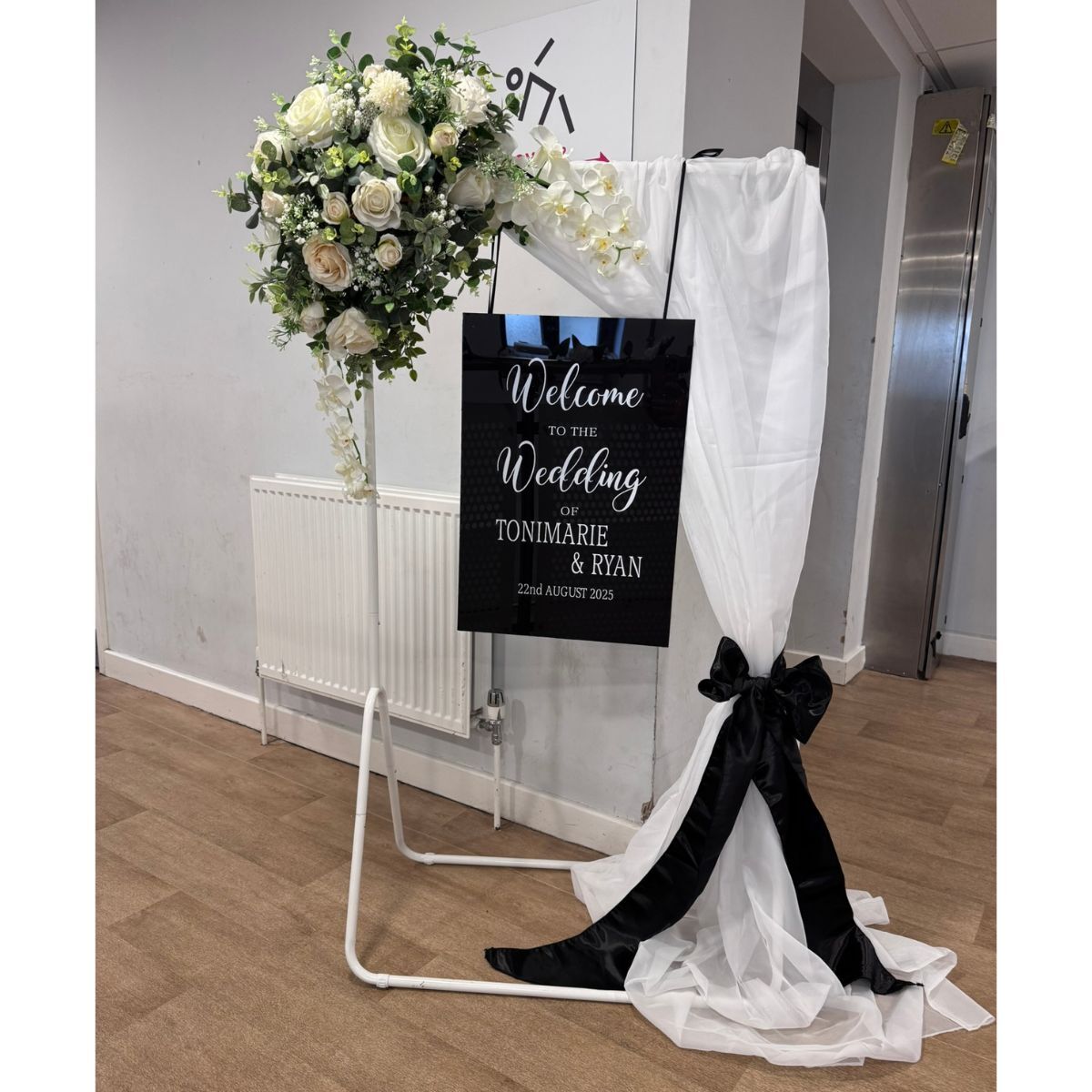 Black & White Draped Personalised Welcome Sign For Hire | Enchanted ...